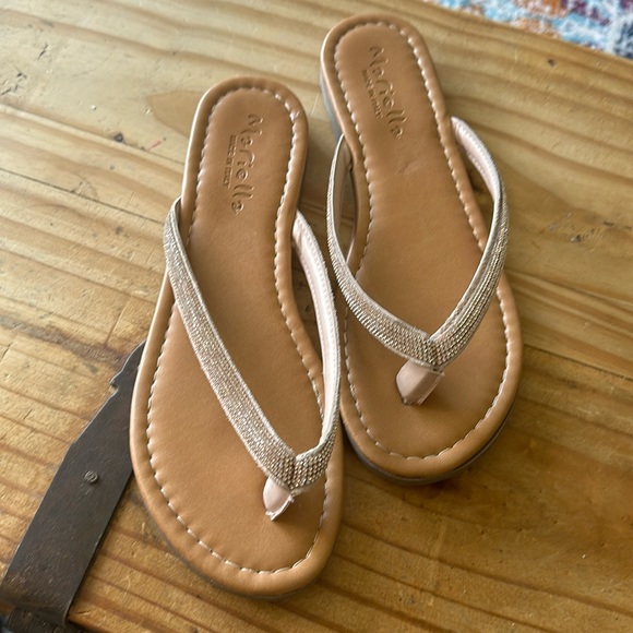 Mariella | Shoes | Mariella Rose Gold Crystals Italian Leather Thong ...